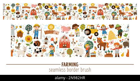 Border design with farmer and animals illustration Stock Vector Image ...