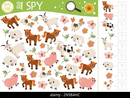 Vector farm searching game with rural countryside landscape. Spot ...