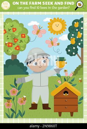 Vector farm searching game with rural countryside landscape. Spot ...