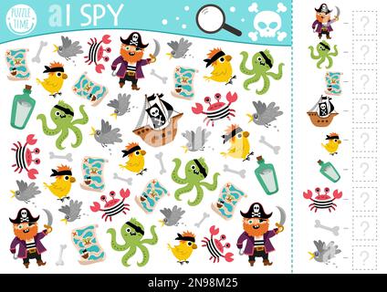 Pirate I spy game for kids. Searching and counting activity with pirate ...