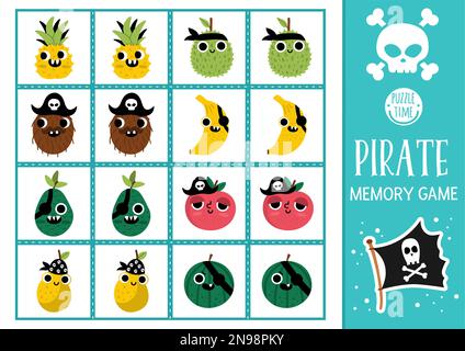 Vector pirate memory game cards with cute traditional treasure island ...