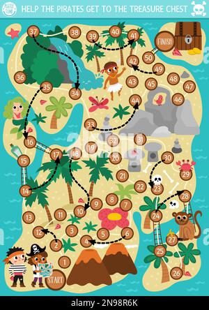 Pirate dice board game for children with cute pirate. Treasure hunt ...