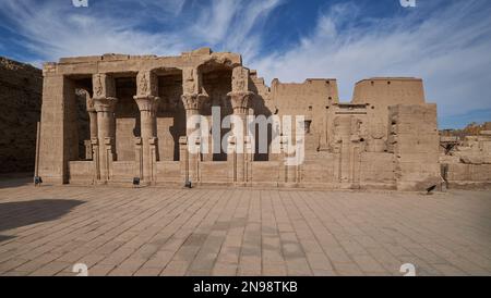 The Temple of Edfu in Edfu, Egypt external daylight view showing main ...