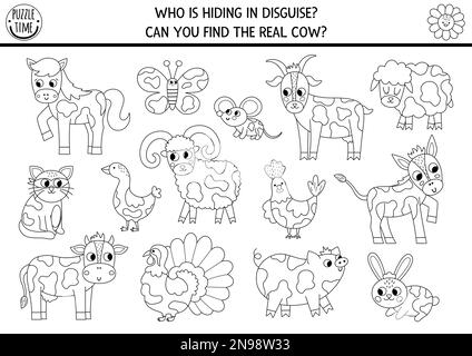 On the farm hide and seek game. Farm matching activity for kids. Rural ...