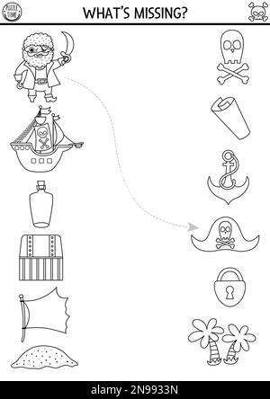 Pirate matching activity with cute marine symbols. Treasure hunt puzzle ...