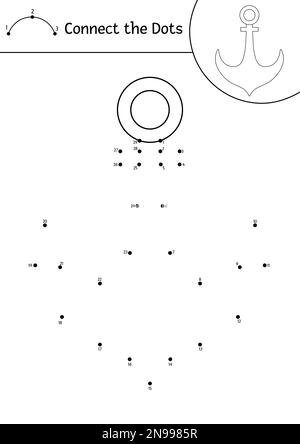 Vector dot-to-dot and color activity with pirate ship. Treasure island ...