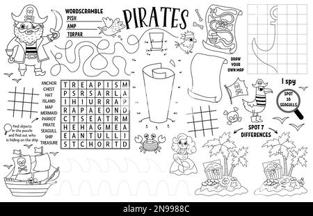 Pirate black and white I spy game for kids. Searching and counting ...