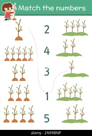 How many trees game with cute planet. Ecological math addition activity ...