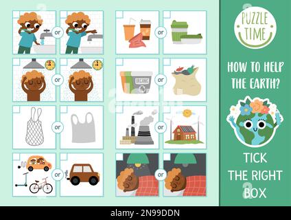 Ecological matching activity with waste sorting concept. Earth day ...