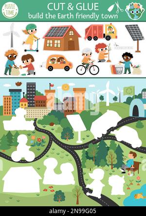 Vector ecological cut and glue activity. Crafting game with nature ...