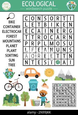 Vector ecological wordsearch puzzle for kids with endangered species ...