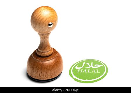 wooden HALAL rubber stamp and imprint with word halal in arabic ...
