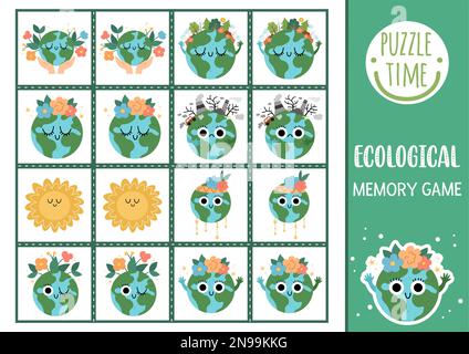 Vector ecological memory game cards with traditional environment ...