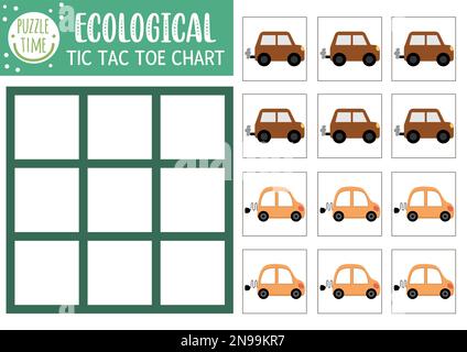 Vector ecological tic tac toe chart with cute kids saving water and ...