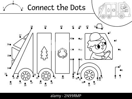 Connect the dots game. Car printable worksheet for kids. Can be used as ...