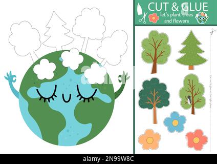 Vector ecological cut and glue activity. Crafting game with nature ...
