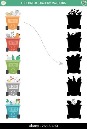 Ecological matching activity with waste sorting concept. Earth day ...