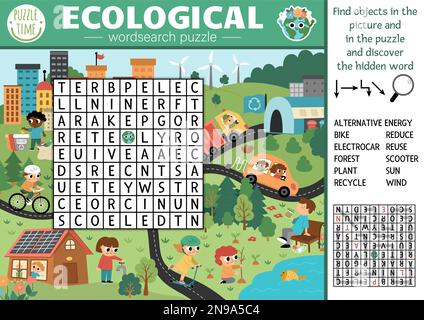 Vector ecological wordsearch puzzle for kids with endangered species ...