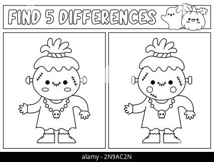 Vector black and white kawaii zombie. Cute smiling Halloween line ...