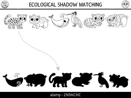 Ecological shadow matching activity with endangered species. Earth day ...