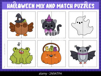 Vector mix and match puzzle with frog catching dragonflies. Matching ...