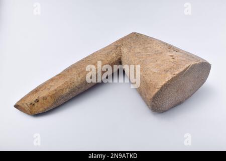 Wooden pestle (Cobek and Ulekan) isolated on a white background. Is a ...