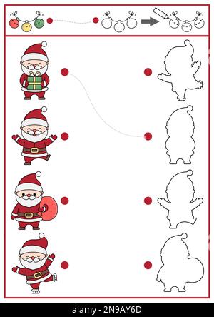 Christmas shape matching, coloring and drawing activity. Winter holiday ...
