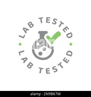 Lab tested vector with flask and checkmark. Laboratory approved label ...