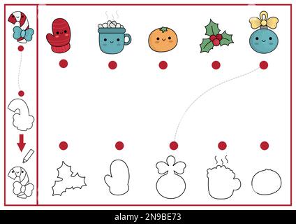 Christmas shape matching, coloring and drawing activity. Winter holiday ...