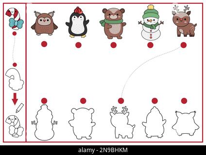 Christmas shape matching, coloring and drawing activity. Winter holiday ...