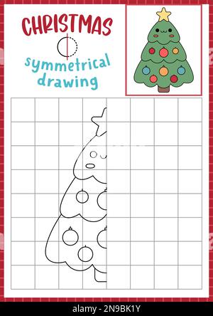 Complete the fir tree picture. Vector Christmas drawing practice ...