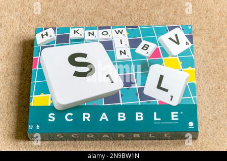 Brand new box of Scrabble word game Stock Photo - Alamy