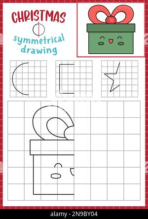 Christmas symmetrical drawing worksheet. Complete fir tree picture ...
