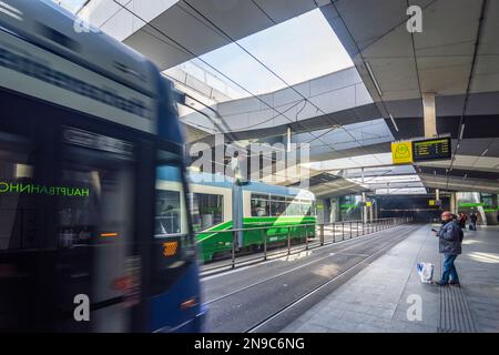 Graz: underground streetcar station at railway station Hauptbahnhof in ...