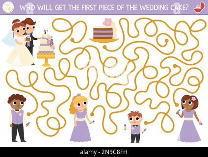 Wedding maze for kids with bride, groom, cake. Marriage ceremony ...