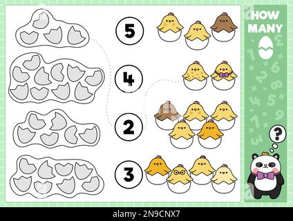 Spring matching game with cute kawaii flowers and insects. Elementary ...