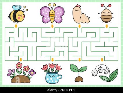 Kawaii maze for kids. Preschool printable activity with cute animals ...
