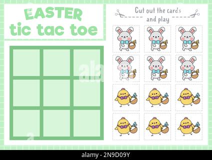 Vector Easter tic tac toe chart with cute bunny rabbit and mouse ...