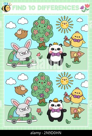 Easter kawaii find differences game for children. Attention skills ...