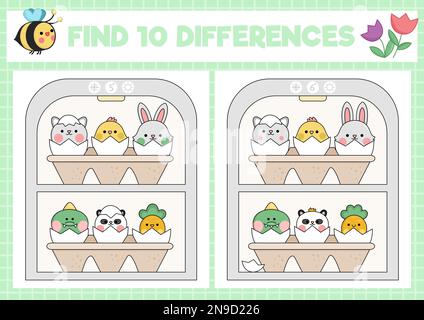 Easter kawaii find differences game for children. Attention skills ...