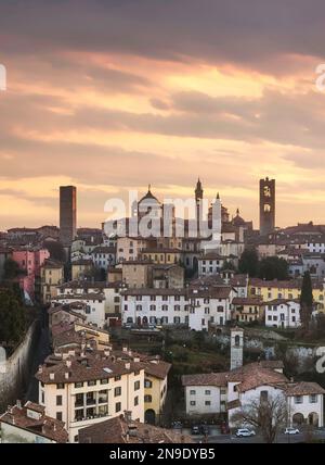 Bergamo Lombardy High Old Fountain Square In Front Of New Building ...