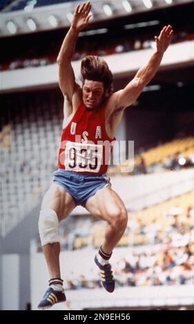 Bruce Jenner competing in the decathlon at he1976 US Olympic Track and ...