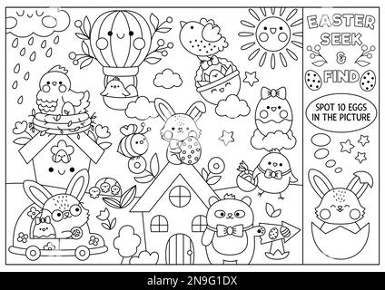 Easter black and white I spy game for kids. Searching and counting ...