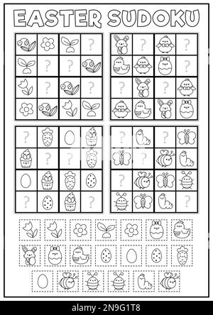 Vector kawaii Easter sudoku puzzle for kids with pictures. Simple ...