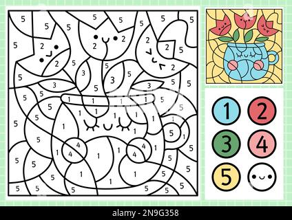 Vector Easter vertical line coloring page for kids with cute kawaii ...