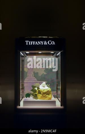 Tiffany & Co. sign in the window of a Tiffany jewelry store Stock Photo ...