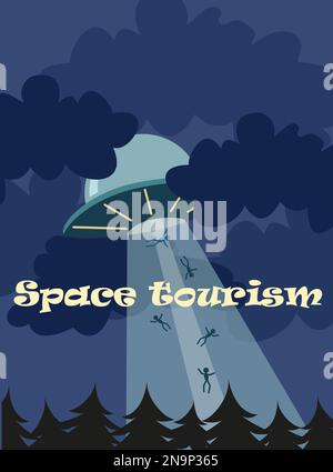 Cartoon alien on board of spacecraft approaching Earth. Vector ...