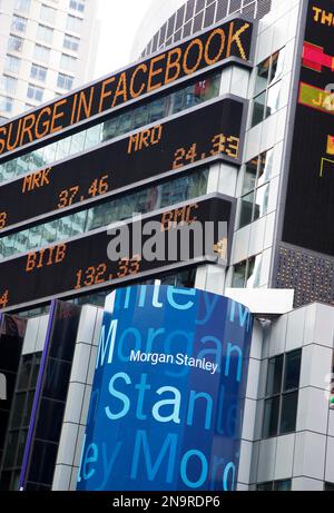 The stock ticker on the Morgan Stanley Building in Times Square Stock ...