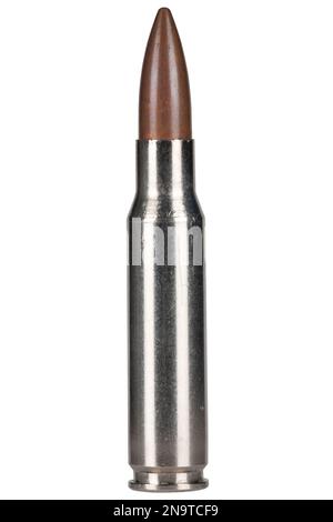 .308 caliber ammo for machine guns and rifles isolated on the white ...