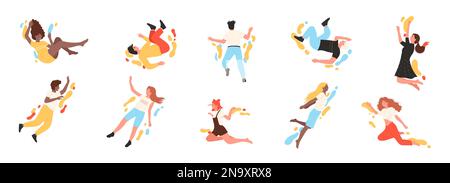Falling characters. Cartoon flying male and female characters, floating ...